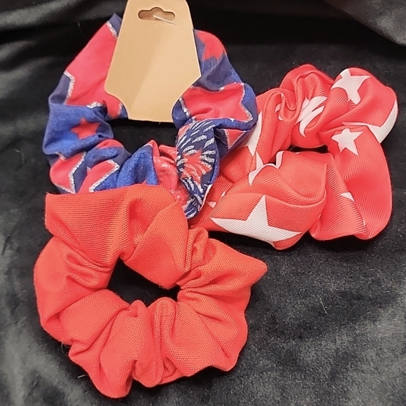 Accessories | 3 Hand Crafted Hair Scrunchies Red White Blue | Poshmark